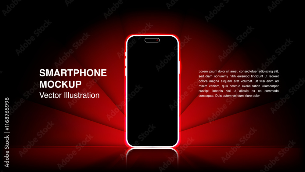Stunning Neon Red Glow Smartphone Vector: Black Screen Mobile Display ...