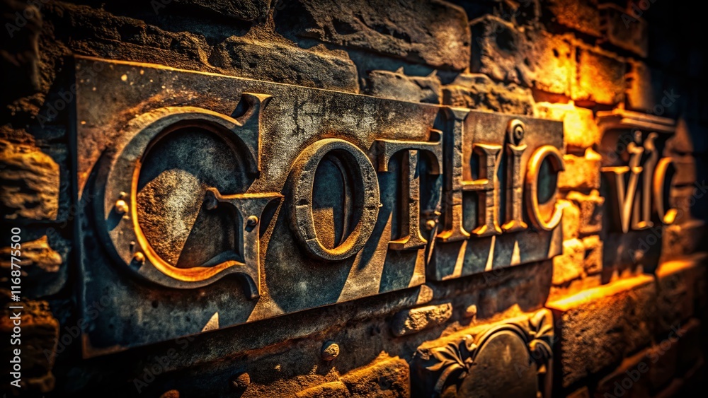 Gothic Alphabet Letters in Low Light, Mysterious Dark Font, Chiseled ...