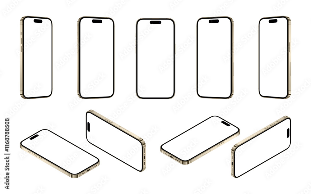 Realistic models smartphone with transparent screens in Gold ...