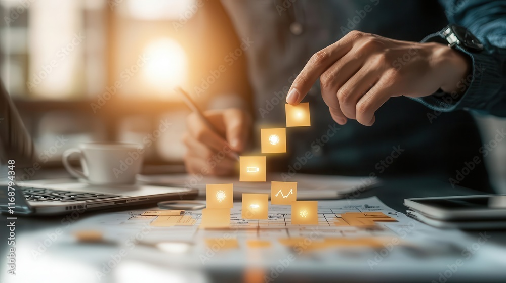 Startup manager creating a priority matrix on a digital dashboard ...