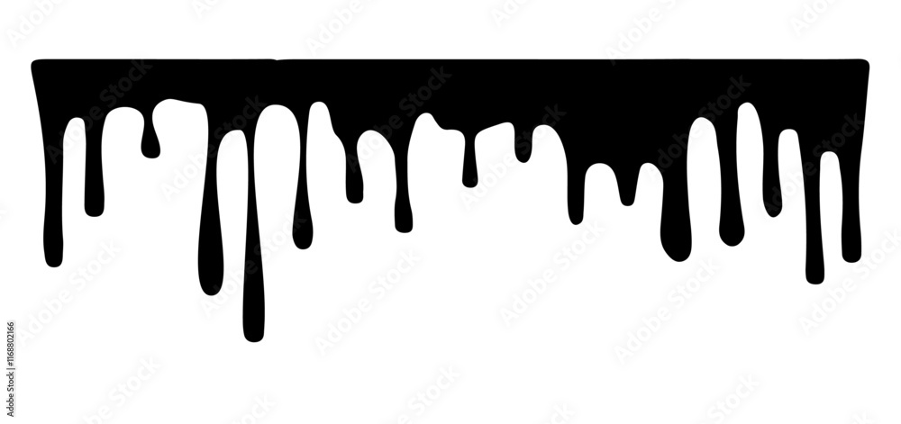 Dripping blood liquid, melt drips borders silhouette in black ink style ...