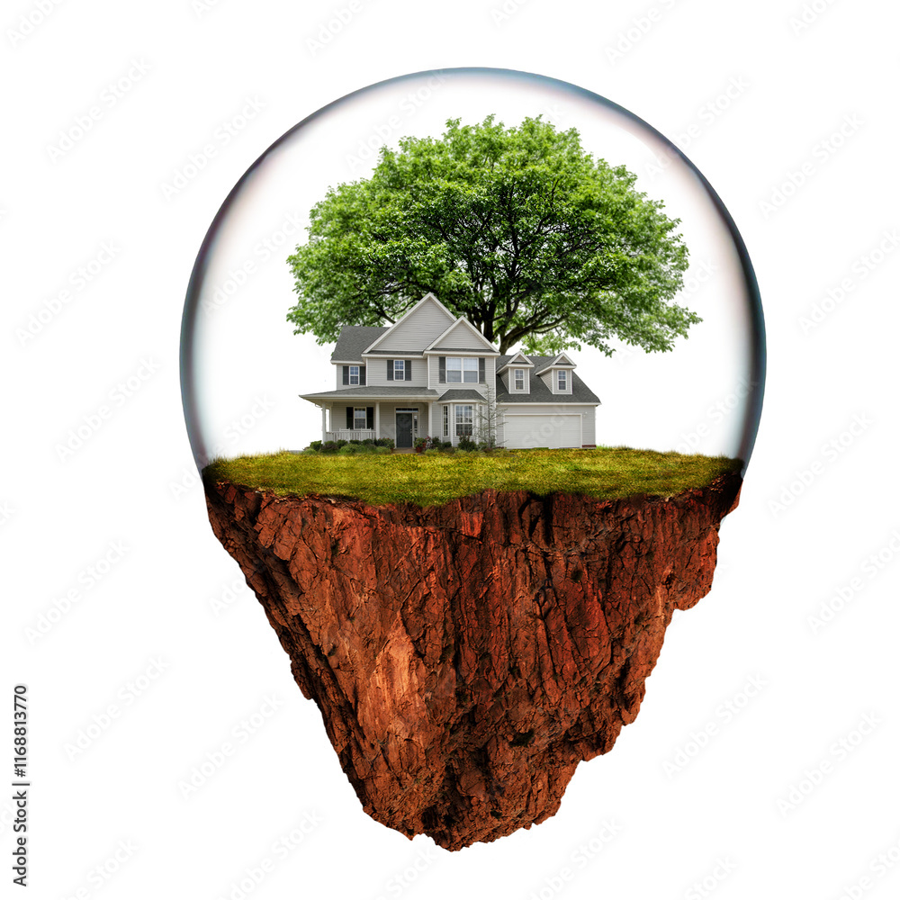 Floating land isolated on transparent background, theme of eco ...