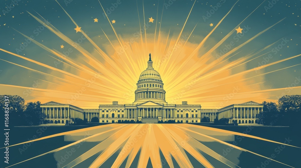 Bold Inauguration Day template with radiant sunbeams, golden typography ...