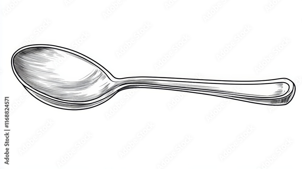 Single Soup Spoon Outline Drawing, Vector Illustration for Coloring ...