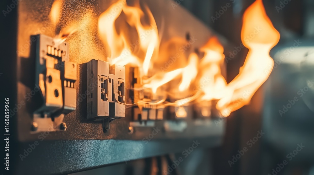 Overload short circuit in an old and grunge fuse box causing fire and ...