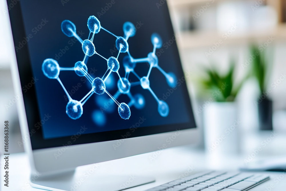 Computer Monitor Displaying Molecular Structure Related to PFAS and ...