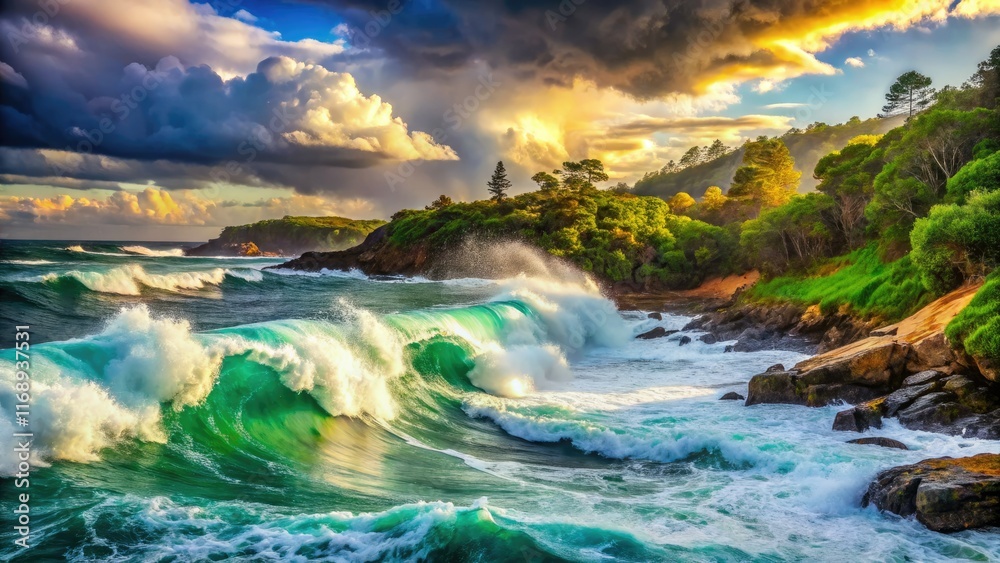 High-resolution 4K wallpaper featuring powerful ocean waves crashing a ...