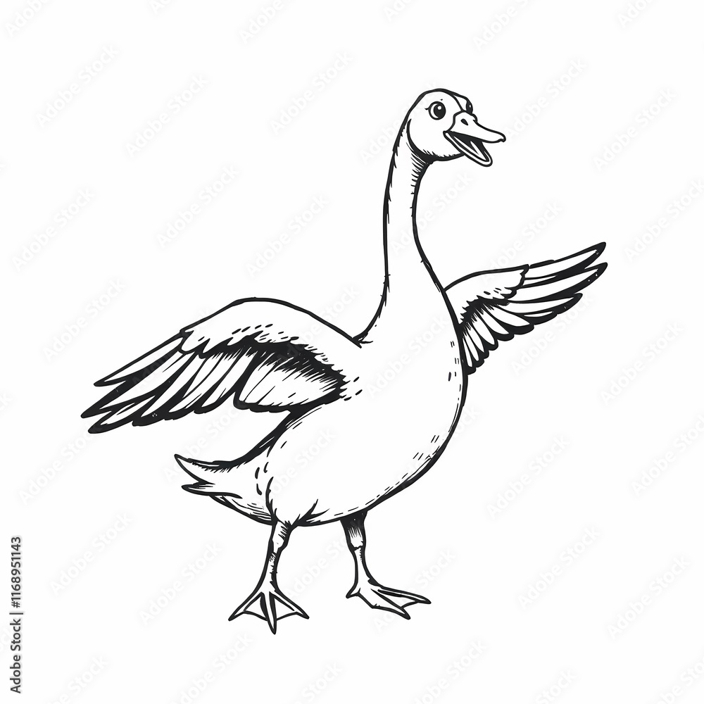 Hand Drawn Goose Sketch: A charming hand-drawn sketch of a goose with ...