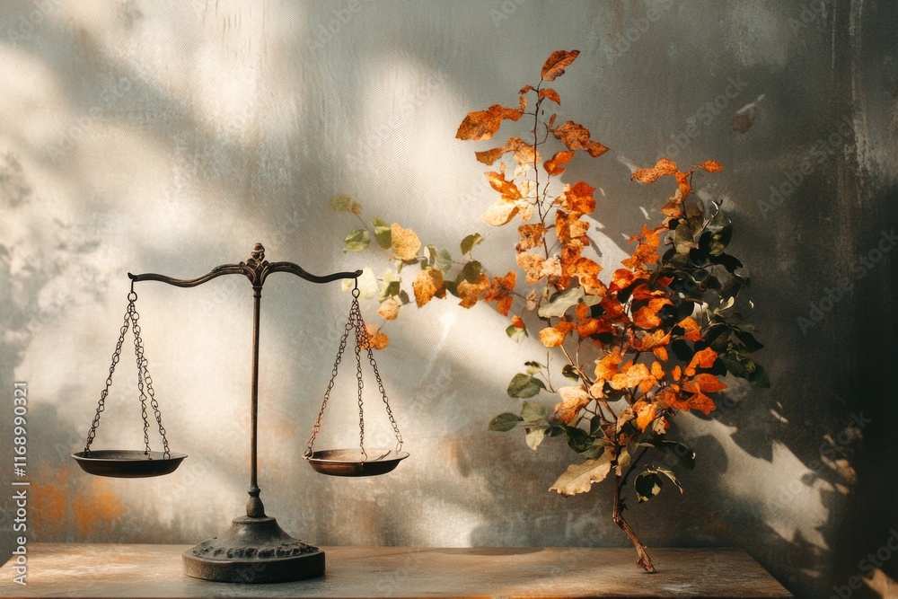 A haunting image of scales of justice glowing faintly in a shadowy ...