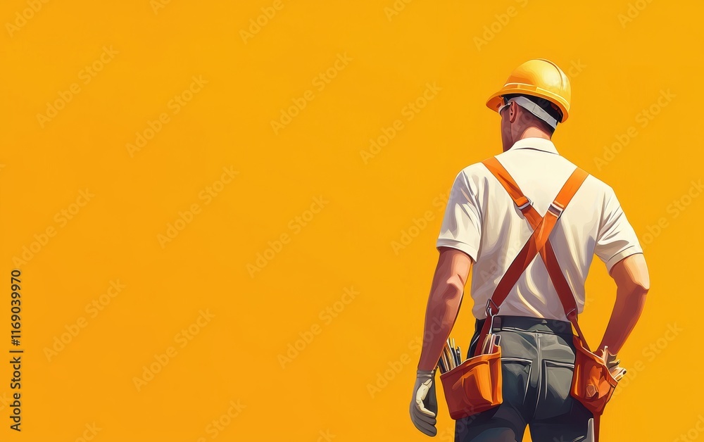 Hardworking construction worker in anime style, safety equipment and ...