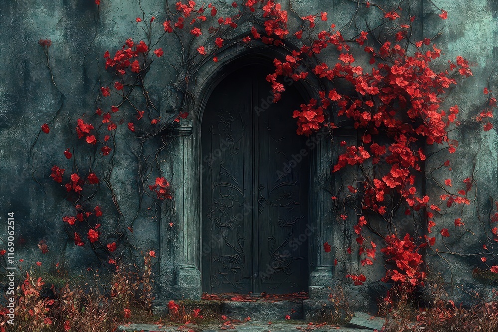gothic dark fantasy backdrop featuring dry branches thorns ivy and ...