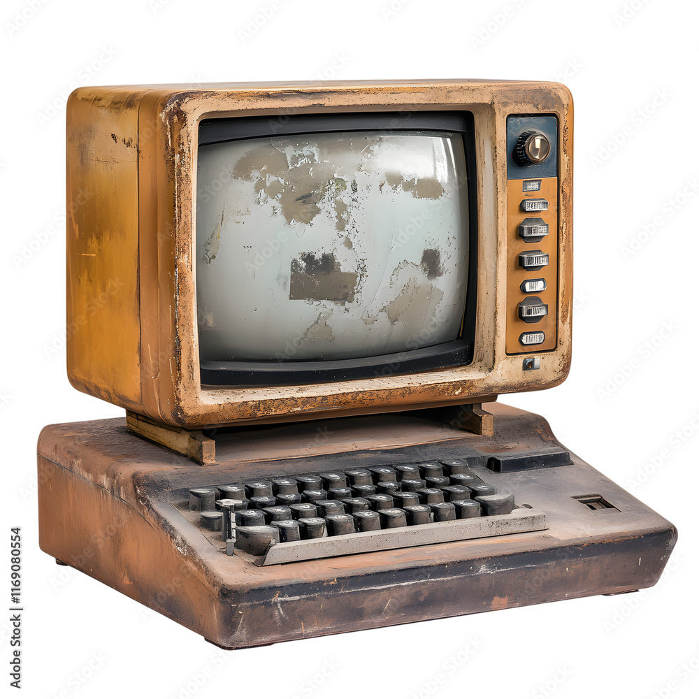 old vintage computer isolated on transparent background old computer ...