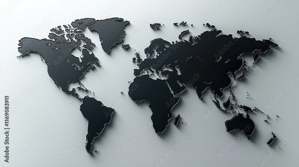 Elegant black world map design showcasing global geography with ...