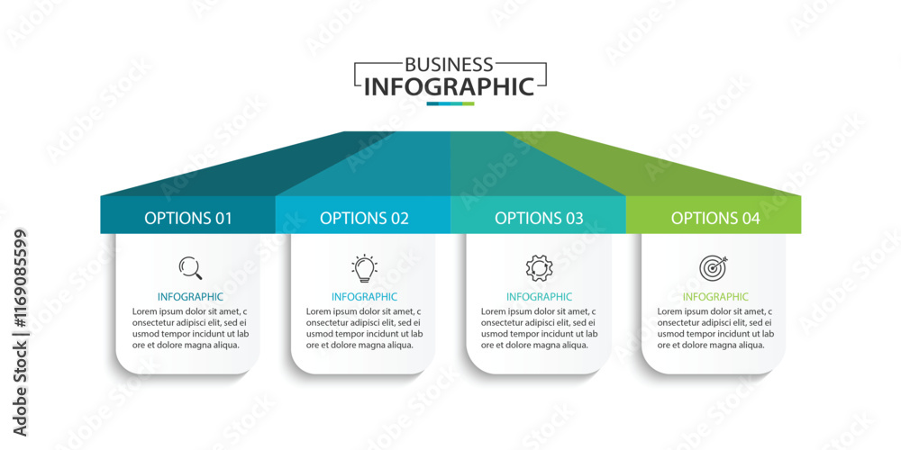 Design template for vector infographic labels with icons and 4 options or steps. Stock Vector ...