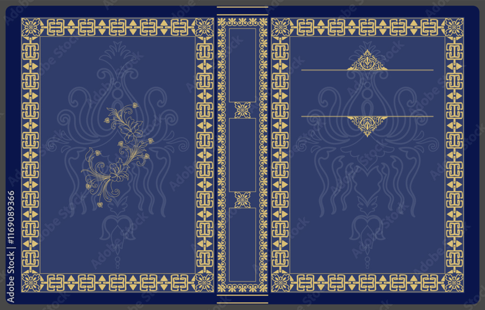 Front and back book covers for cardboard, decorated with a vintage gold ...