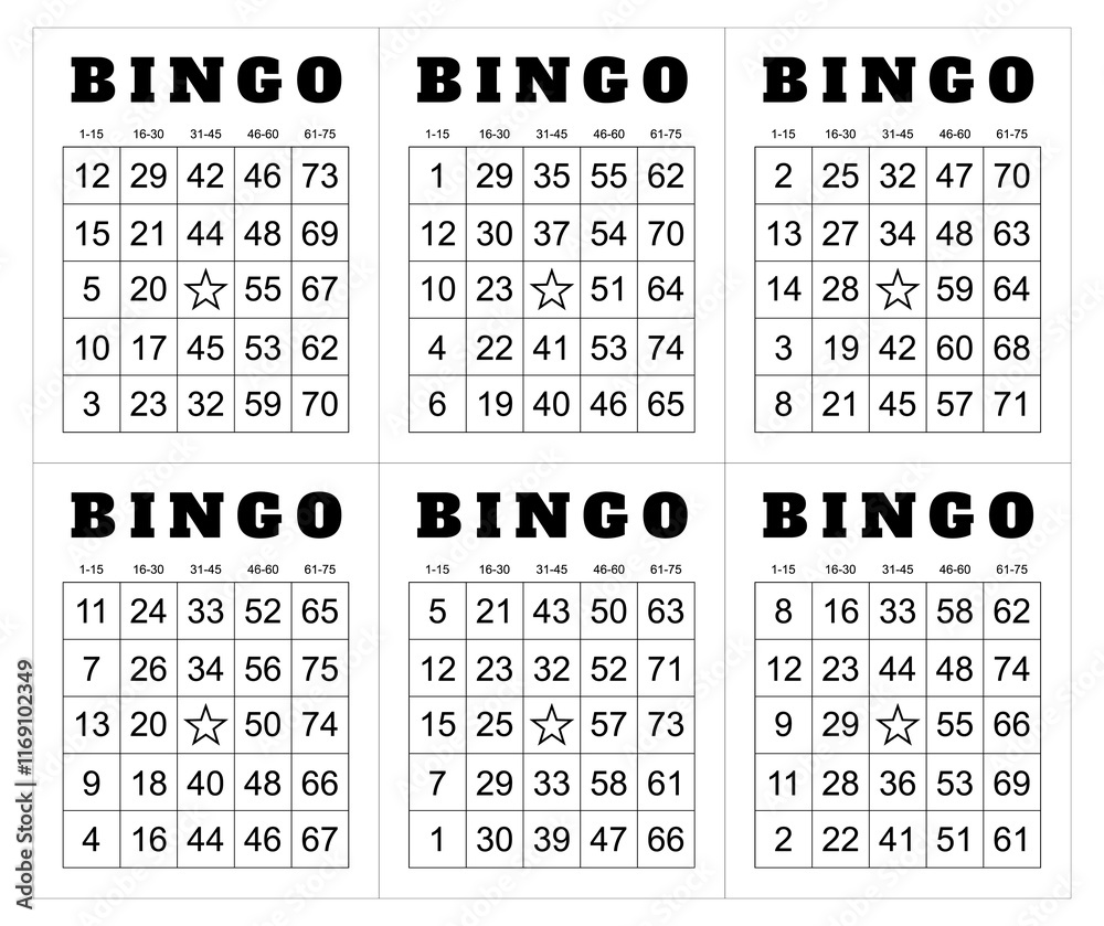 Bingo card random numbers printable template set. Vector illustration ...