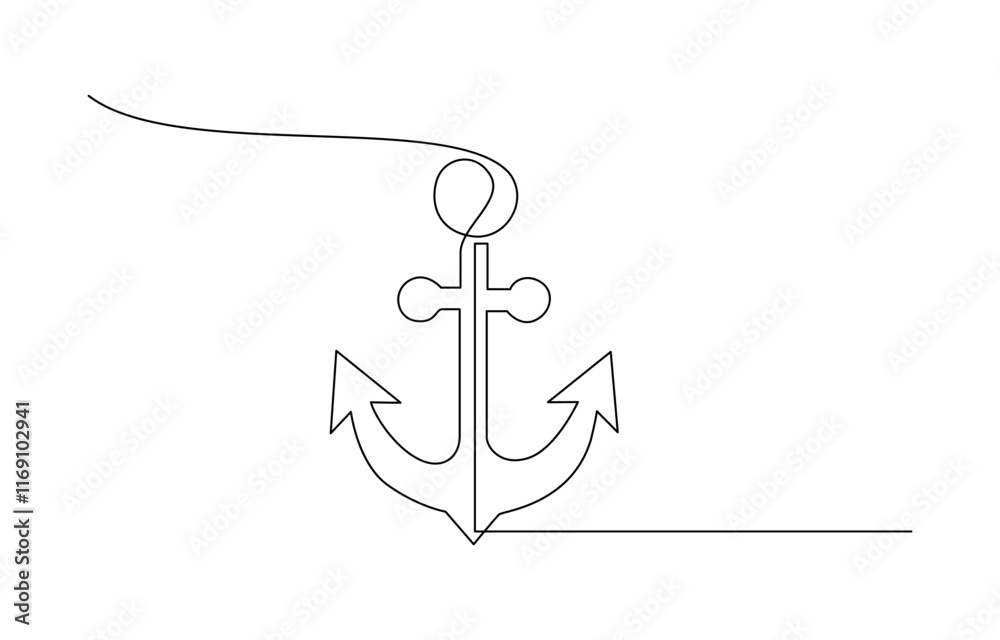 Continuous line drawing of sea anchor. One line drawing background ...