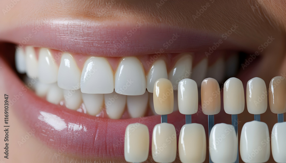 Advertisement showcasing a womana??s pearly white teeth after whitening ...