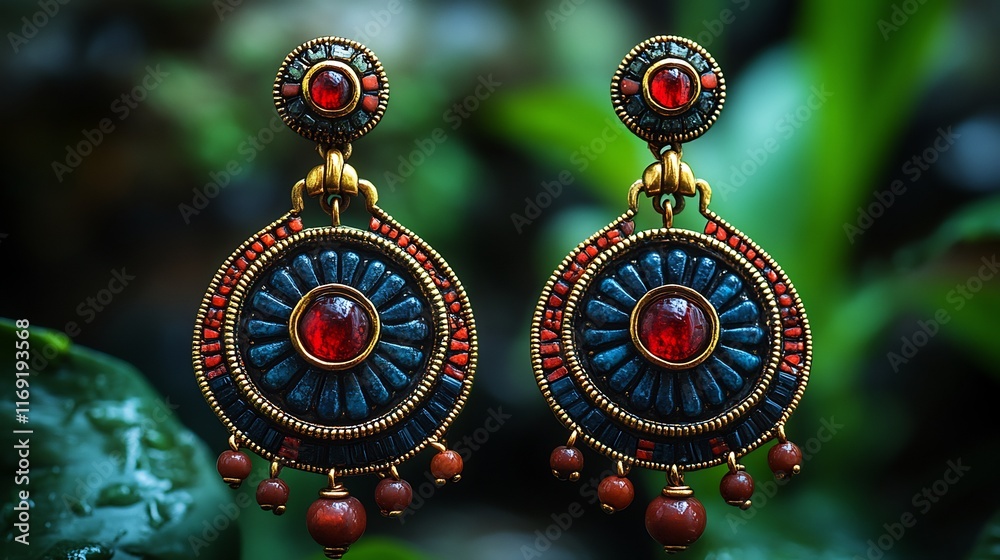Pair of 'Inca' inspired earrings featuring traditional designs motifs ...