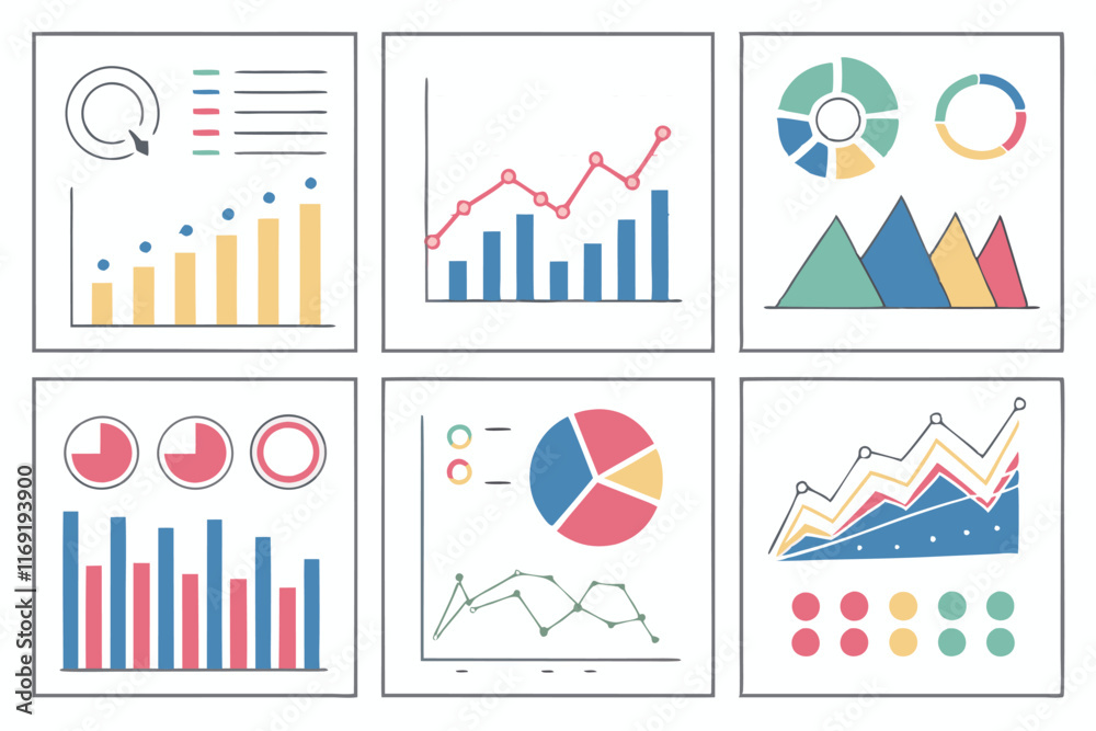 A cohesive set of six data visualization elements, designed with a ...