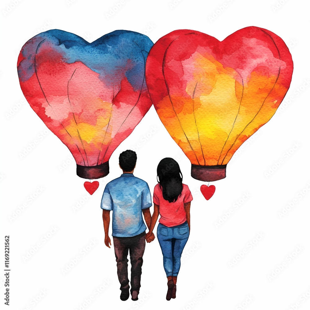 Valentine couple clipart watercolor concept. Couple holding hands under ...