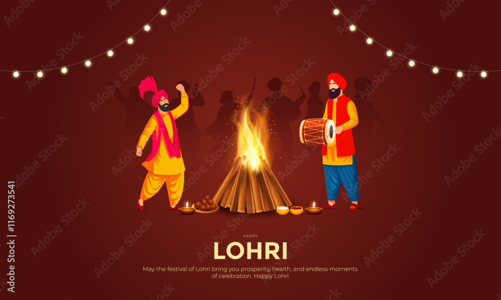 Happy Lohri Banner and Greeting Card. Festival of Punjab Lohri ...