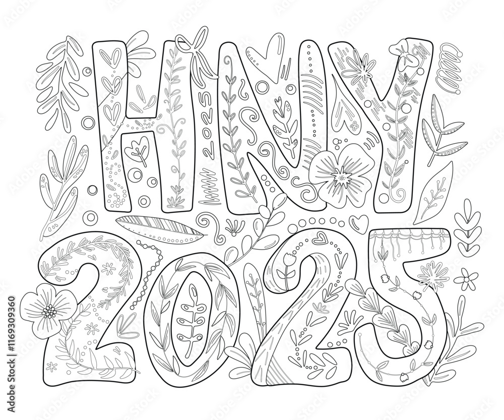 Graphic Design for T-shirt in New Year 2025 theme. Black outline with ...
