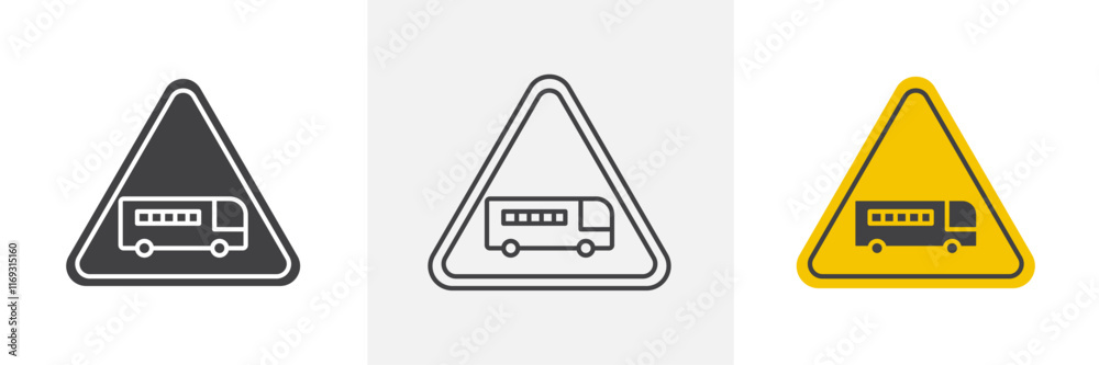 Tramway caution traffic signs set in black and colored versions Stock ...