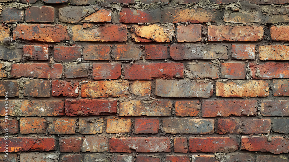 brick wall texture background with weathered bricks, old cement joints ...