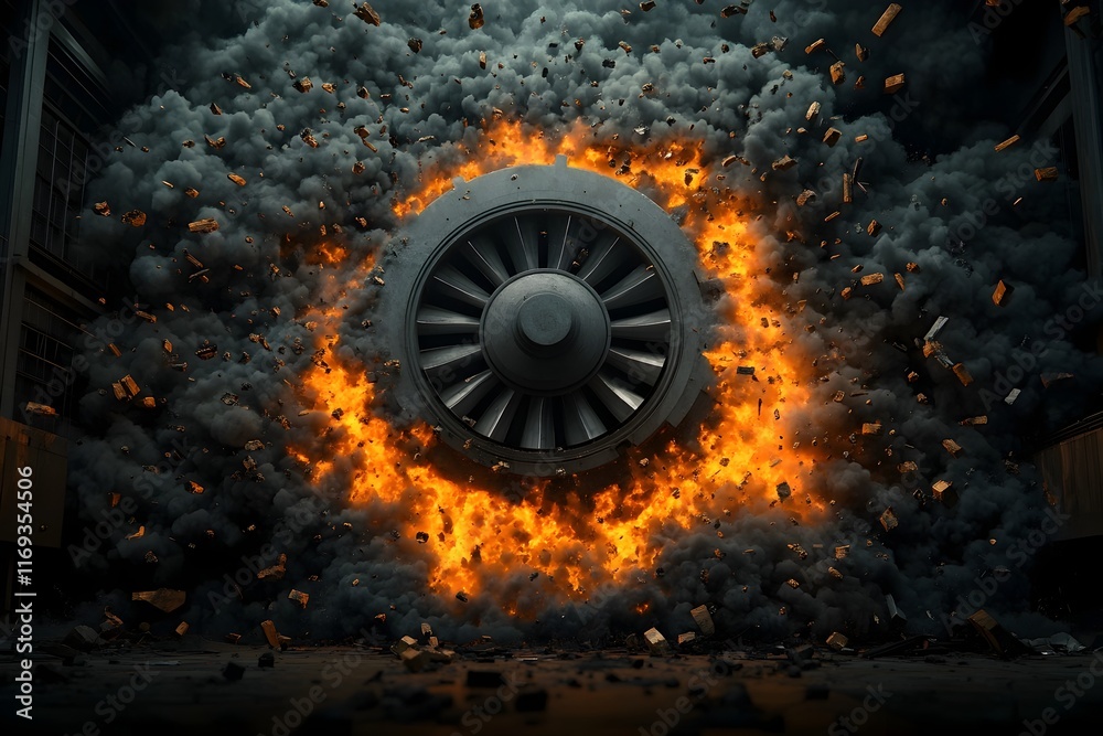 Catastrophic power plant disaster with a giant fireball consuming the ...