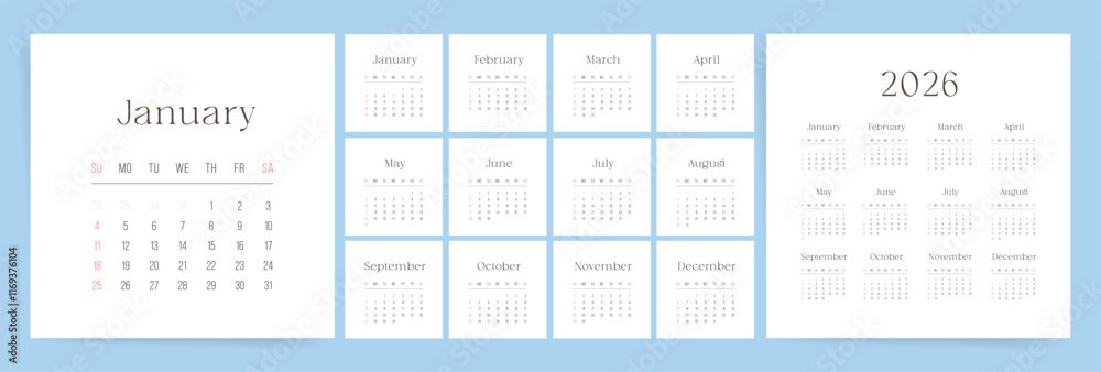 Image vectorielle Stock Calendar 2026, Calendar 2026 Minimal Elegant ...