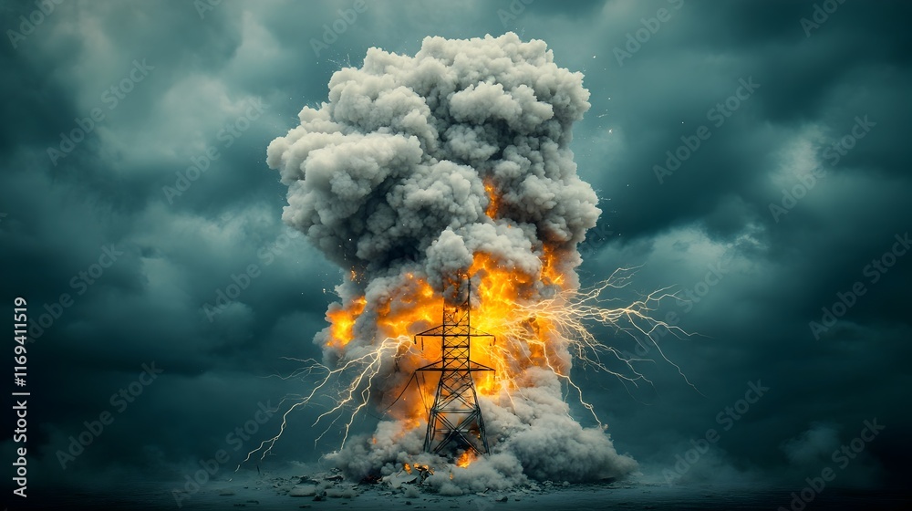 Calamitous power plant malfunction leads to the collapse of a towering ...