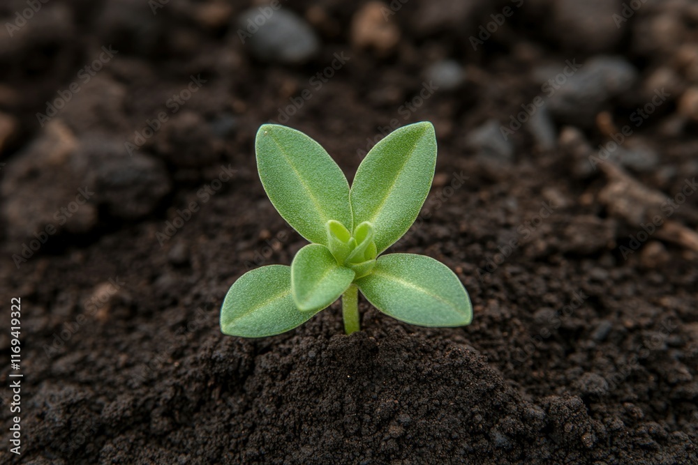 New plant sprout emerges from rich soil in a garden setting Stock Photo ...