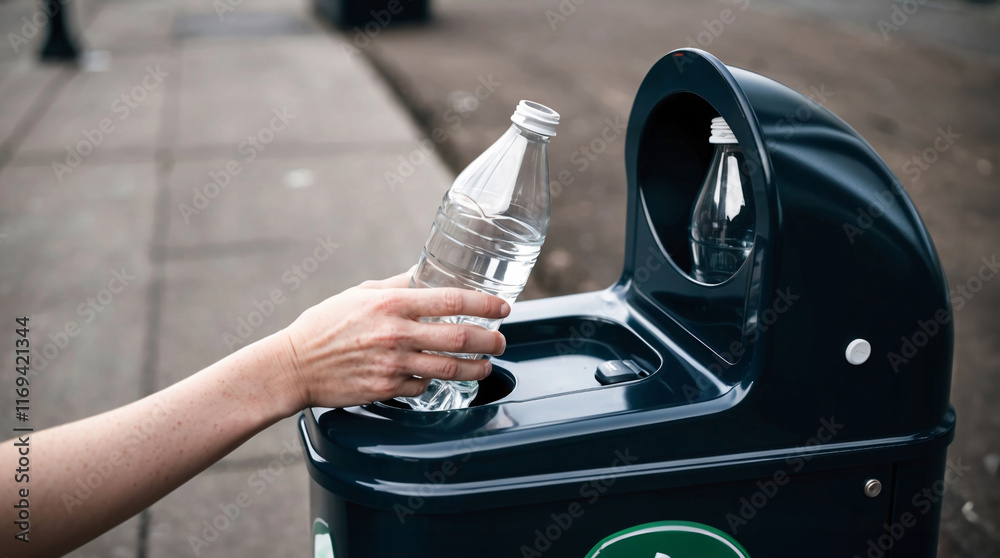 Placing empty plastic bottle into a reverse vending machine. Deposit ...