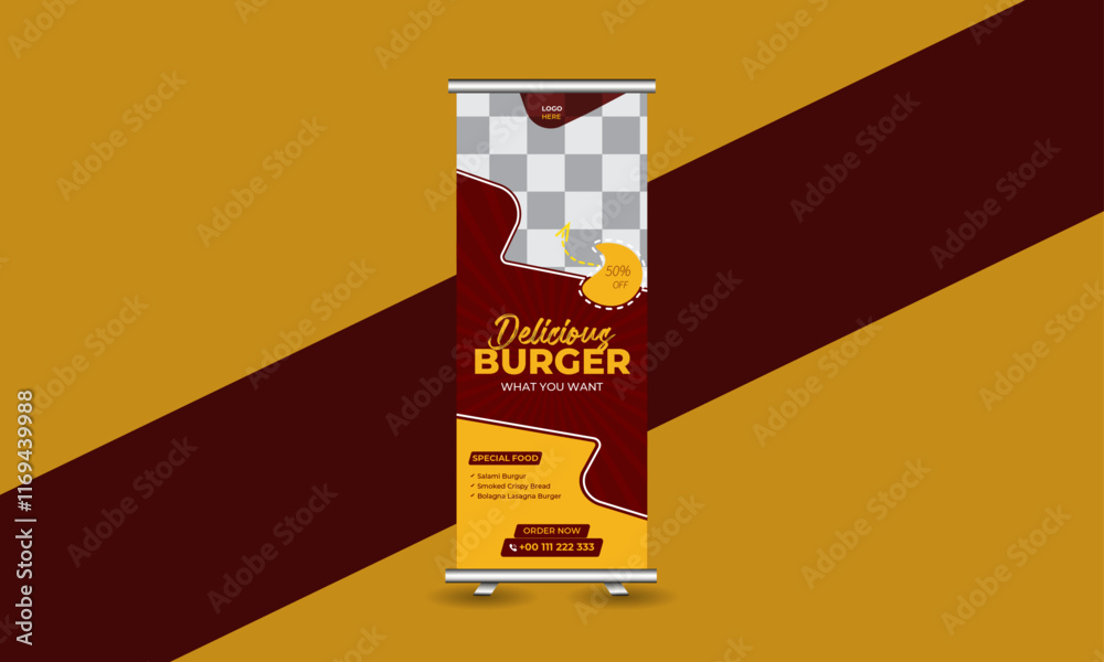 Special Delicious Burger fast food roll-up banner design template ...