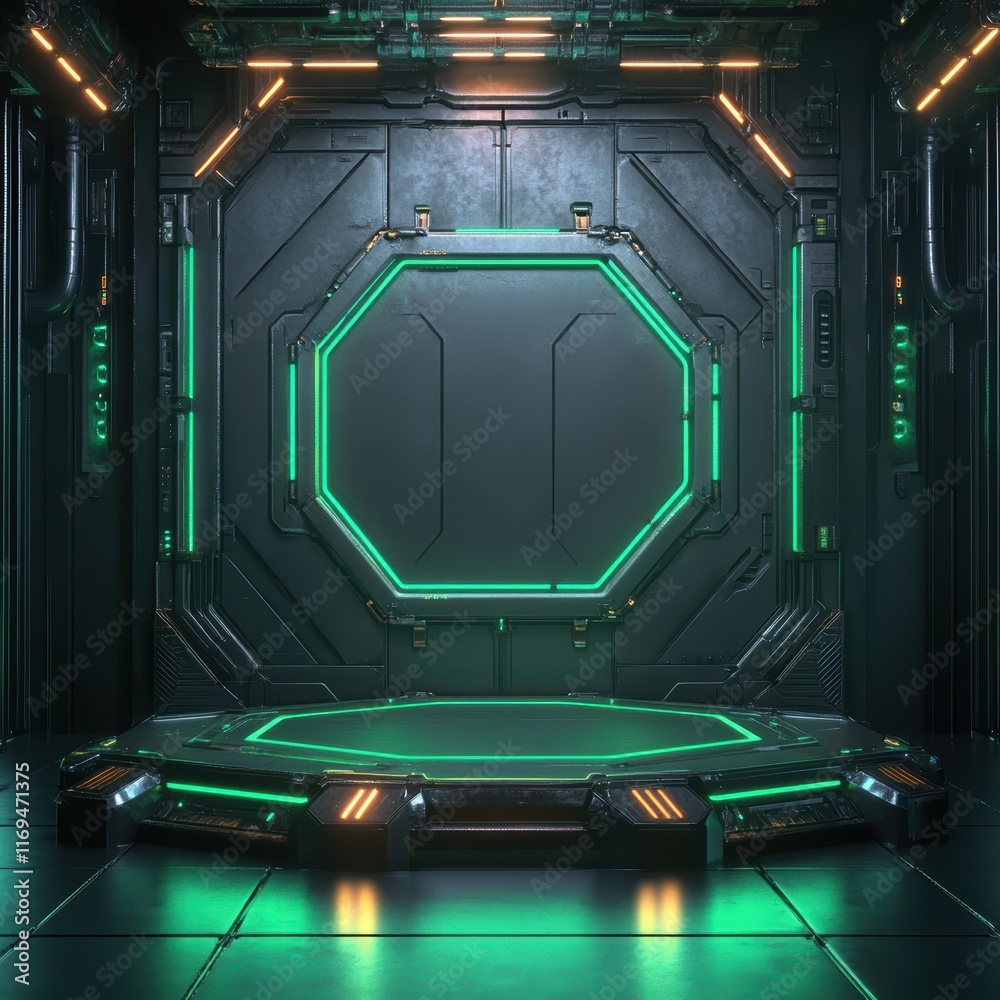 Futuristic Technology Portal: An otherworldly, neon-lit stage in a ...