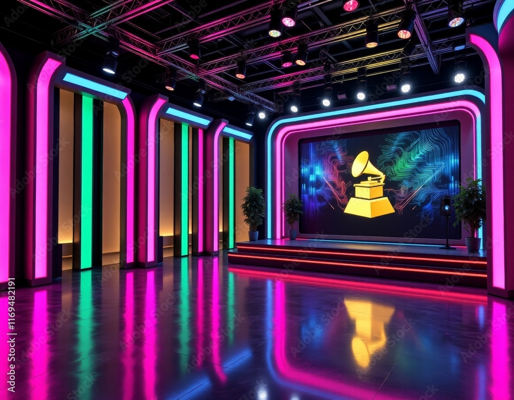 Iconic Grammy Stage Backdrop, Vaporwave Style, Interview Setup, Copy ...