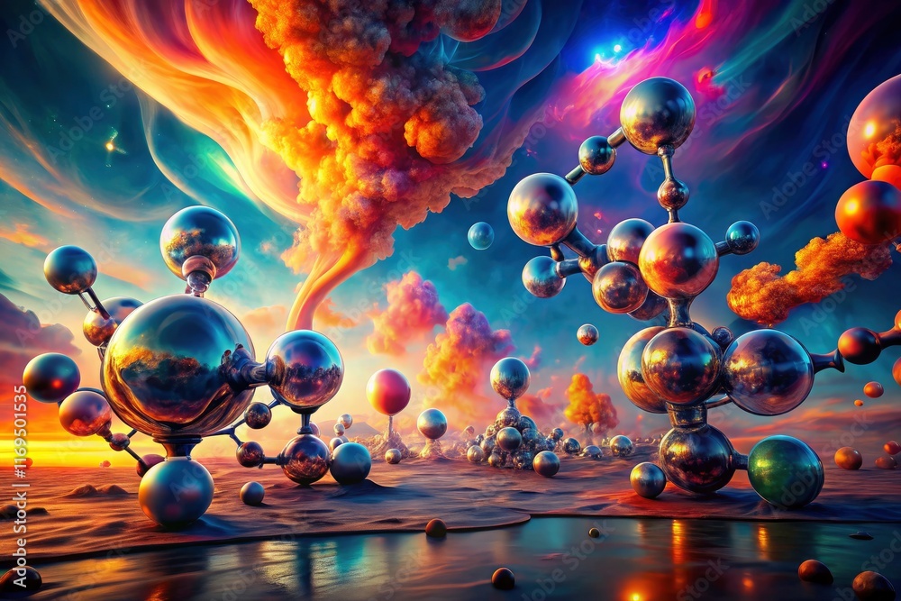 Surreal chemical structures dance: methane, ethane, propane, butane ...