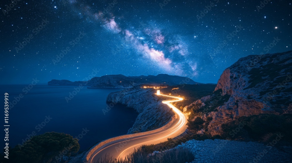 An image taken at night at the Far de Formentor lighthouse in Mallorca ...