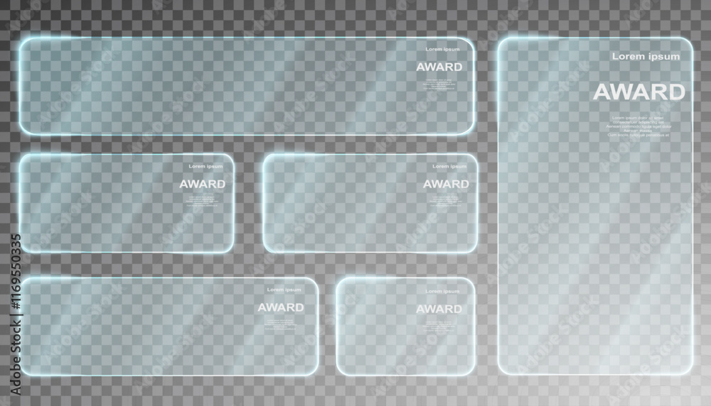 Transparent Glass Plate Set: Rectangular, Round, and Square Panels with Glossy Acrylic Frames ...