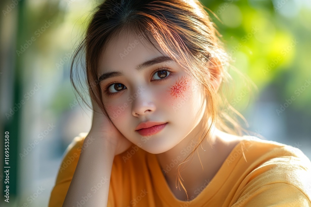 Dermatology, asian young woman reaction from atopic, insect bites on ...