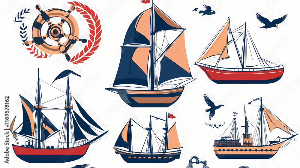 Seafaring clipart collection, symbol, logos, icons isolated on ...
