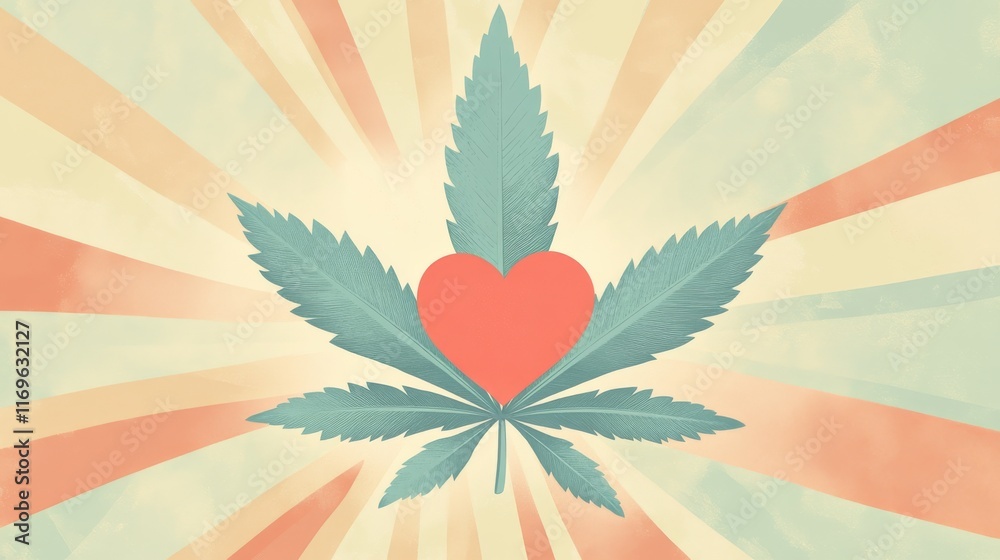 Cannabis leaf with heart symbol on vintage background promoting love and acceptance Stock ...