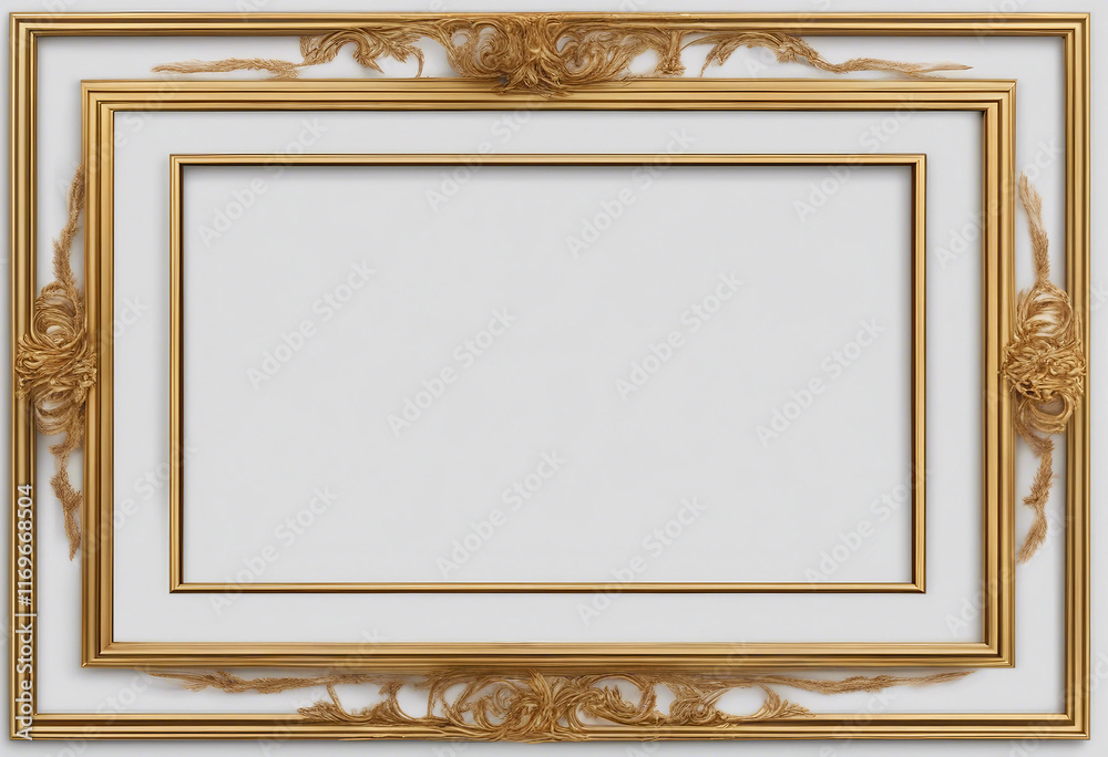 Double line rectangle golden frame isolated on transparent background ...
