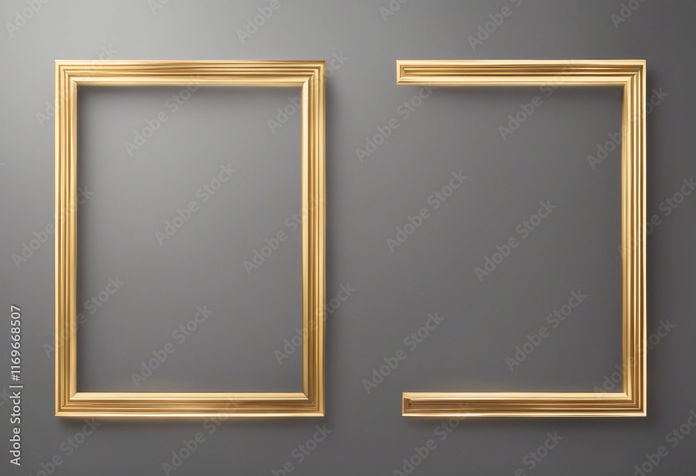 Double line rectangle golden frame isolated on transparent background ...
