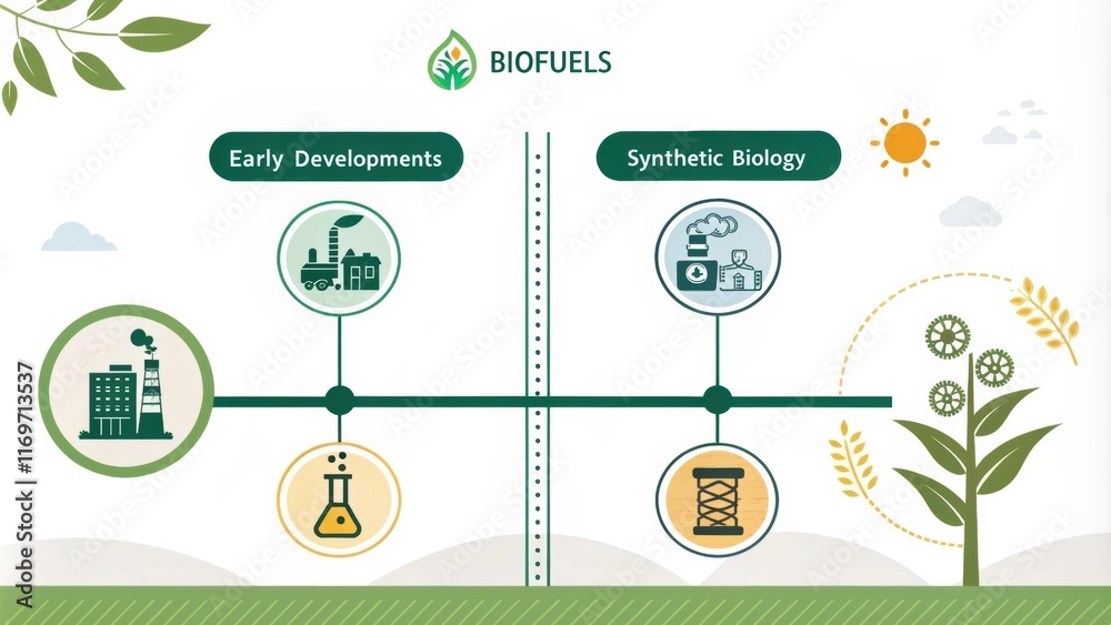 Biofuel production timeline infographic illustrating early industrial ...