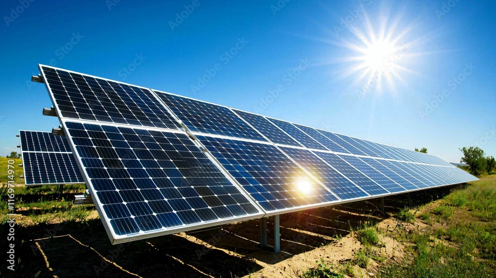 Solar panels capturing energy in a desert landscape clear skies nature ...