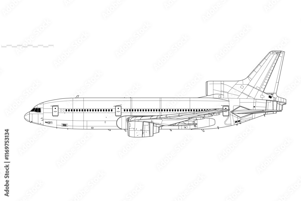 Lockheed L-1011-500 TriStar. Vector drawing of wide body, passenger ...