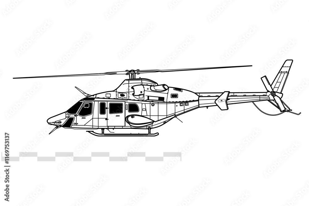 Bell 430. Vector drawing of medium utility helicopter. Side view. Image ...