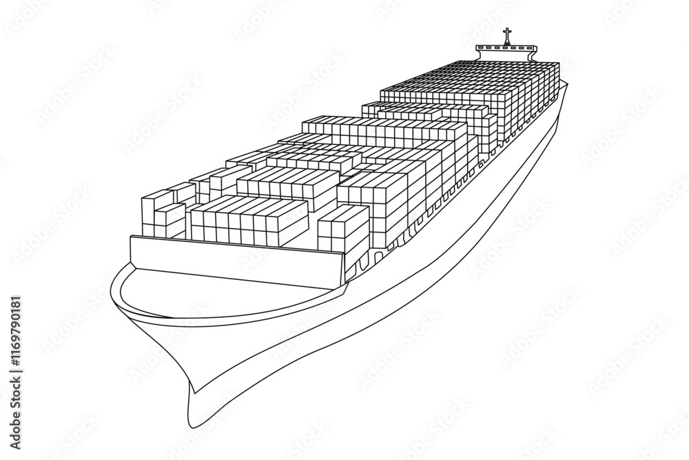 Cargo Ship Container line art vector illustration isolated on ...
